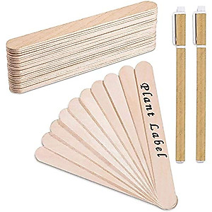 Whaline 200Pcs Wooden Plant Labels Waterproof Round Head Plant Sign Tags Birch Wood Plant Label Eco-Friendly Garden Markers for Seed Potted Herbs Flowers Vegetables with 2 Gel Pen, 15 X 1.7 CM
