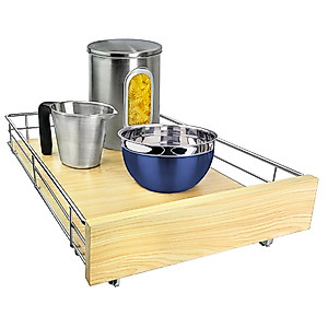 LYNK PROFESSIONAL® SELECT™ Pull Out Cabinet Organizer, 14" x 21" Slide Out Drawers for Kitchen Cabinets - Sliding Pull-Out Pantry Shelves – Home Shelf Organizers - Lifetime Ltd. Warranty, Wood Chrome