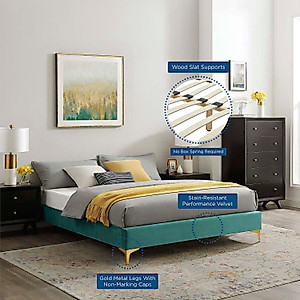 Modway MOD-6306-TEA Sutton Full Performance Velvet Bed Frame, Teal
