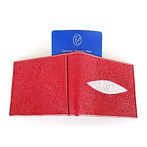 Julie Genuine Real Stingray Skin Leather Eye Man Bifold Shiny Red Wallet