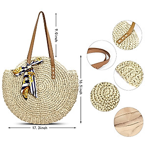 Straw Bag Round Summer Bag Large Woven Beach Bag Purse Shoulder Bag for Women Vacation Tote Handbags
