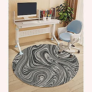 White Grey PU Leather Chair Mat Office Protector for Hardwood Floors Marble Color Formation Wavy Anti-Slip Floor Protection Mat Multi-Purpose Chair Carpet for Desk Abstract Diameter 55 in