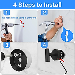 Budding Joy Towel Hooks for Bathrooms, Black Towel Hook Wall Mounted, Durable Stainless Steel Towel Hanger with Sleek Look, Heavy Duty Wall Hook for Hanging Coat Robe, Easy to Clean, 4-Pack