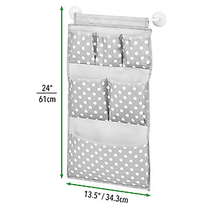 mDesign Soft Fabric Wall Mount/Over Door Hanging Storage Organizer - Self-Adhesive Tape - 6 Pockets for Child/Kids Room or Nursery - Polka Dot Print - Gray/White