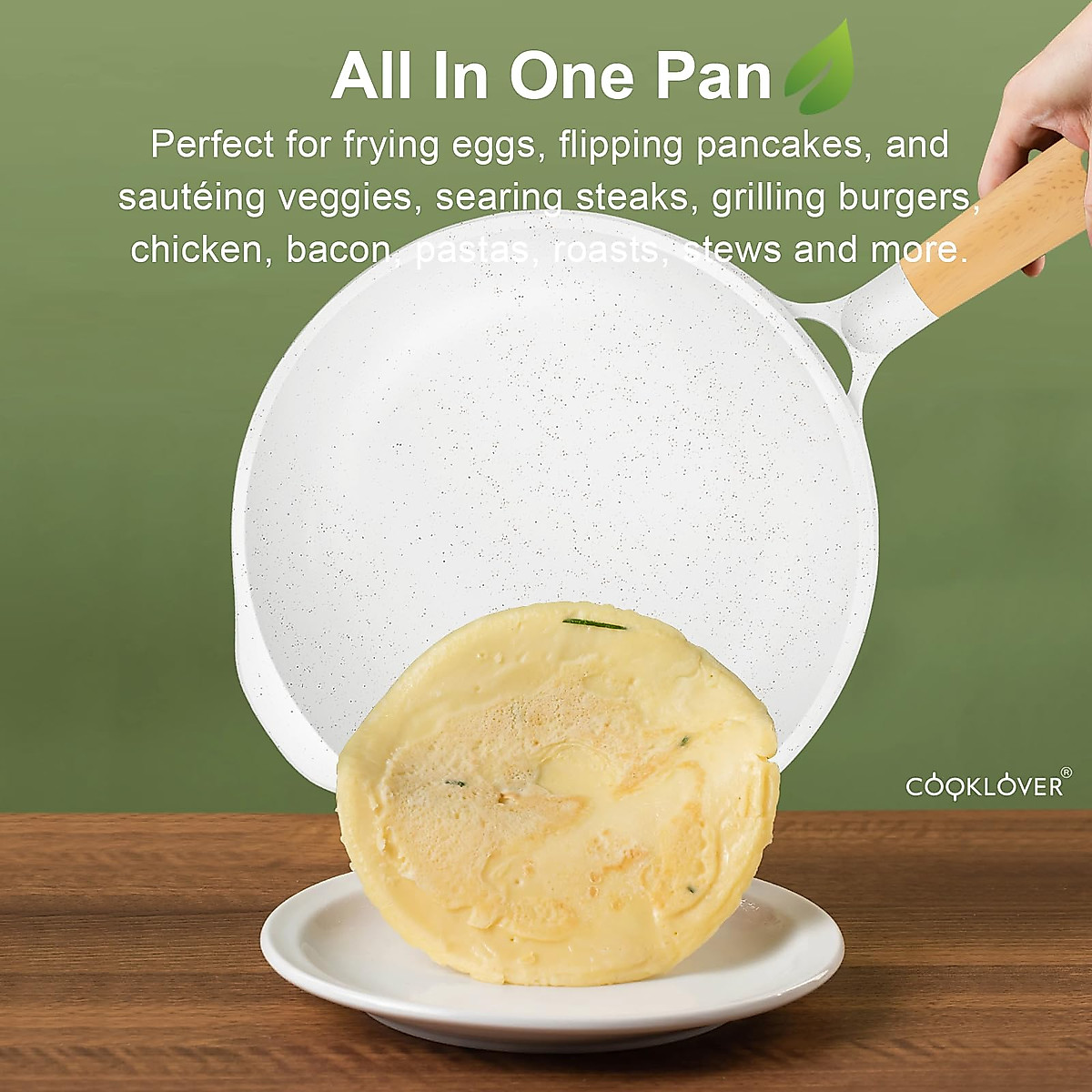 COOKLOVER Nonstick Frying Pan 100% PFOA Free Cookware Induction Skillet Stir Fry Pan (White, 7.9 inch)