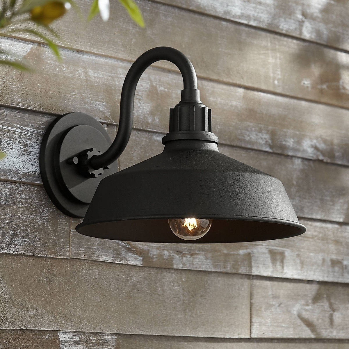 Franklin Iron Works Arnett Rustic Urban Barn Outdoor Wall Light Fixture Smooth Black Aluminum 10 1/2" Gooseneck Arm for Exterior House Porch Patio Outside Deck Garage Yard Front Door Garden Home