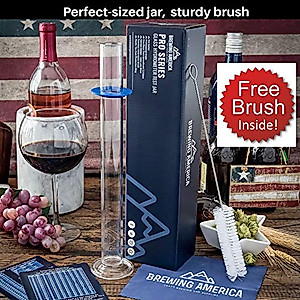 Glass Hydrometer Test Tube Jar & Cylinder Brush - Narrow Flask for Alcohol by Volume Test - Moonshine, Homebrew Beer, Home Wine Making Kits, Borosilicate Glass 3.3