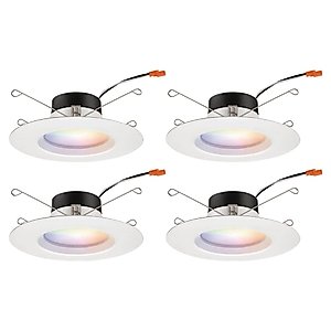 Juno RB56SC RGBW MW CP4 M2 RetroBasics Retrofit Smart LED Downlight, Switchable 2700K - 5000K, RGBW Color Changing, Matte White, 5 to 6 Inch, 4 Pack