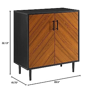 Walker Edison Fehr Mid Century Modern 2 Door Bookmatch Accent Cabinet , 28 Inch, Black