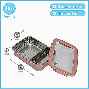 Mira 18/8 Stainless Steel Bento Lunch Box with Divider for Sandwich and Sides - Food Container for Adults - Fits in Lunch Box & Backpack, Sherbet