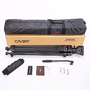 Video Tripod System, Cayer BV30L 72 inch- Professional Heavy Duty Aluminum Twin Tube Tripod, K3 Fluid Head, Mid-Level Spreader, Max Loading 13.2 LB, DSLR Camcorder, Plus 1 Bonus Quick Release Plate