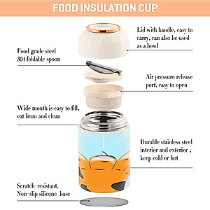 CUPADA Tiger Paw Food Jar for Hot and Cold, Cartoon Glass Insulated Food Jars Vacuum 17OZ with Folding Spoon for Work Trip Picnic Camping