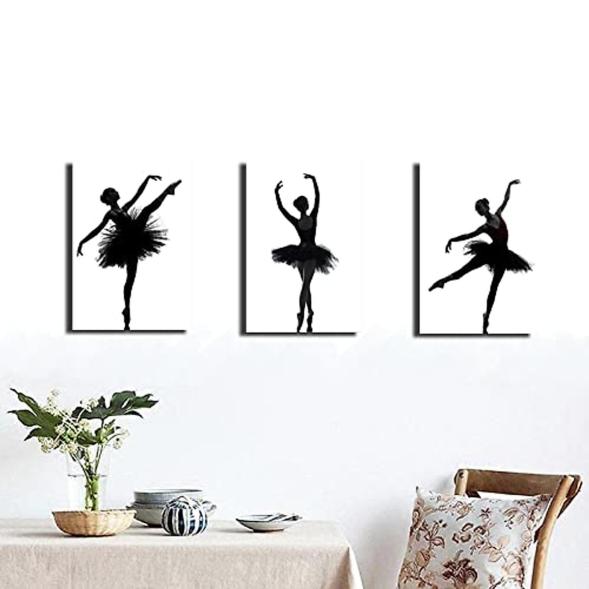 TY-pic2020 Ballet Girl Painting Posters Canvas Painting Yoga Room Ballet Dancers Wall Art Pictures Girls Room Women Bedroom Decor Colour：Black and White Set of 3（11.8"X15.75"）【No Frame】