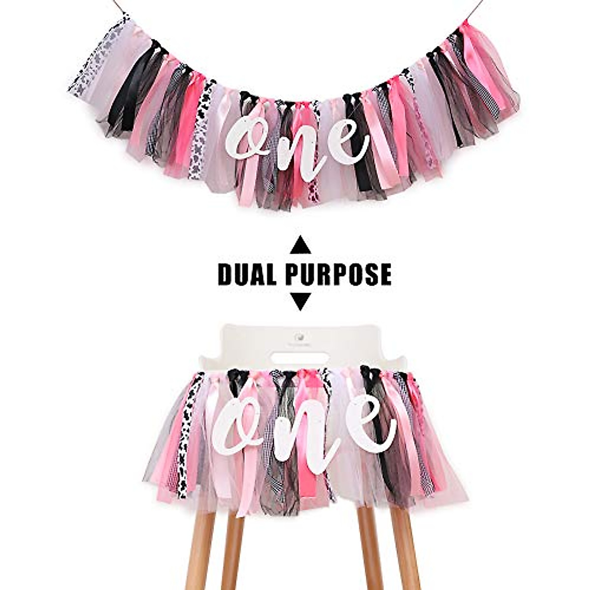 Wahawu Cow Print Birthday High Chair Banner - First Birthday Highchair Banner , Pink Cow Banner for 1st Birthday , Holy Cow Im One Birthday Decorations Girl , Farm One Birthday Decorations