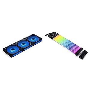 Lian Li Strimer Plus V2 24 Pin (PW24-PV2) -Addressable RGB Power Extension Cable (Strimer L-Connect 3.0 Controller Included), Black & UNI Fan SL-Infinity 120 RGB Triple Pack Black with Controller