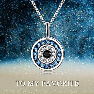 PEIMKO Evil Eye Pendant Necklace for Women 925 Sterling Silver Greek Protection Jewelry Amulet Gift Lucky Necklace for Mom（White Gold）