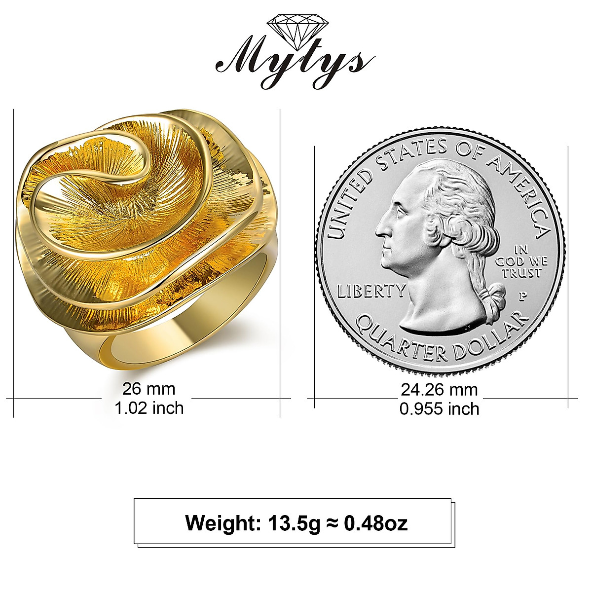 Mytys Cocktail Rings for Women Fashion 18K Gold Plated Flower Statement Ring Wedding Engagement Party Jewelry Gift Size 7