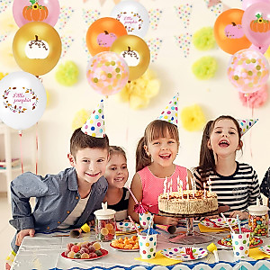 Little Pumpkin Party Balloons, Fall Maple Leaf Pumpkin Balloons with Pink Gold Orange Confetti Balloons Garland for Fall Birthday Little Pumpkin Baby Shower Wedding Thanksgiving Party Decorations
