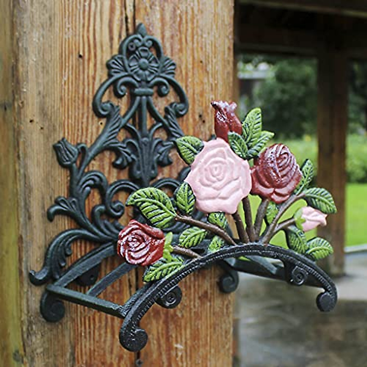 Heavy Duty Garden Hose Holder Water Hose Holder Wall Mount Garden Butler Hose Hanger Wrought Iron Craft Graceful Pattern Decorative Garden (B)