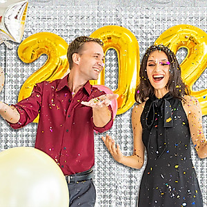 Silver Streamers Metallic Tinsel Foil Fringe Curtains, Door Streamer Photo Booth Backdrop for Birthday Graduation Engagement Bridal Shower Bachelorette Baby Shower Disco Party Decorations