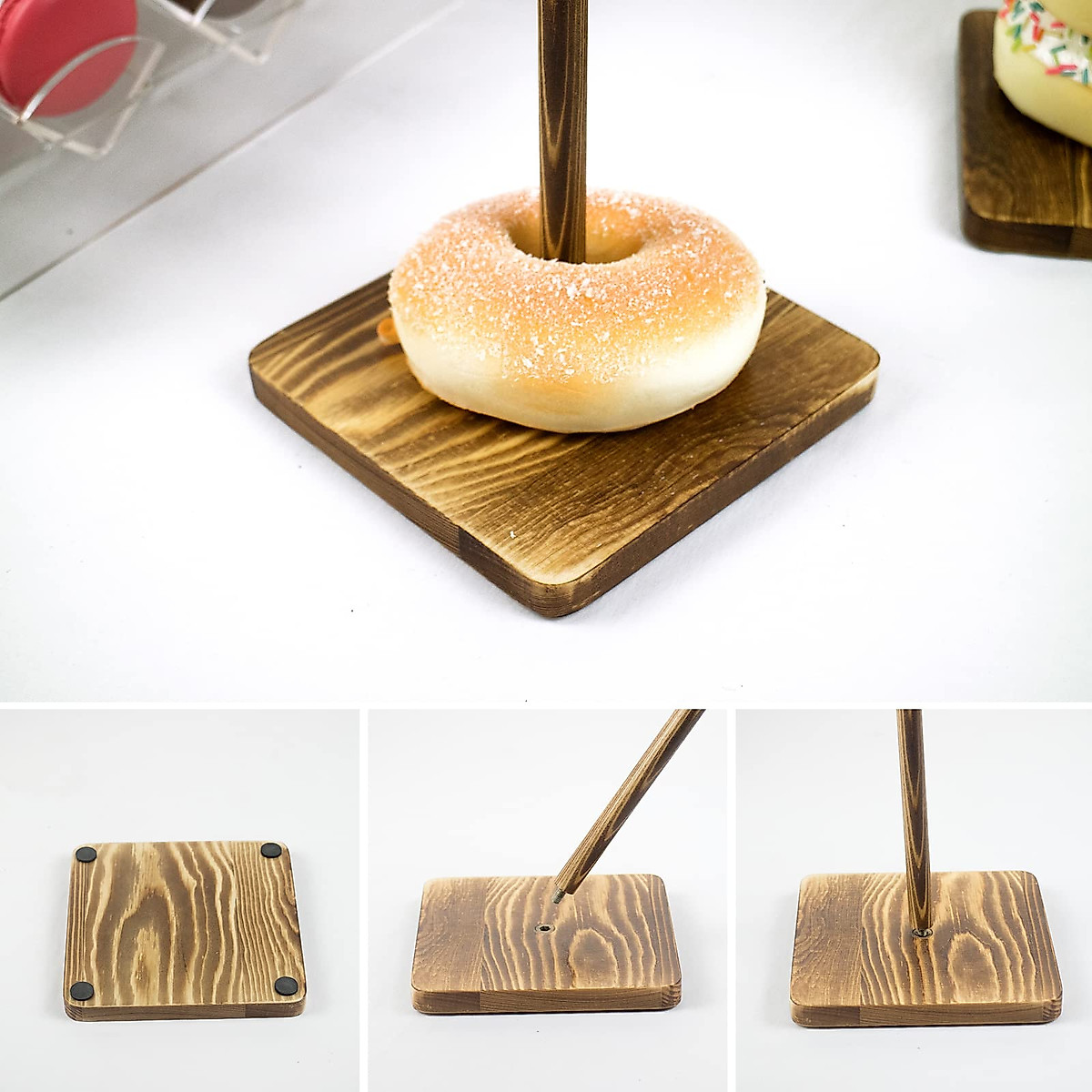 KVMORZE Wooden Donut Stand 2 Pcs, Farmhouse Donut Tower Stand, Bagel Holder Stand, Removable Donut Display Stand for Dessert Table, Doughnut Holder for Wedding Baby Shower Birthday Party (Wood)