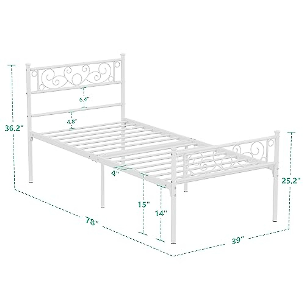 Elephance Twin Size Bed Frame with Headboard and Footboard, Metal Platform Bed Frame with 14 Inch Storage Space Mattress Foundation No Box Spring Needed for Girl Boy White