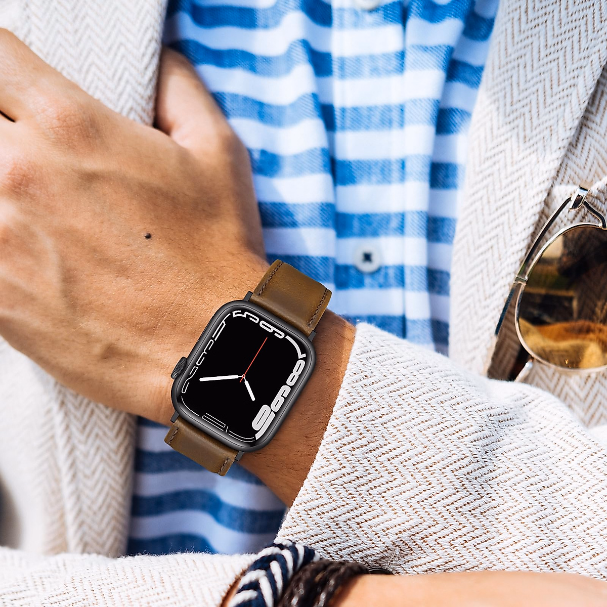 EDIMENS Leather Bands Compatible with Apple Watch 46mm 45mm 44mm 42mm(Series 1 2 3) Band Men Women, Vintage Genuine Leather Wristband Replacement Band Compatible for Apple Watch iwatch Series 10 9 8 7 6 5 4 SE