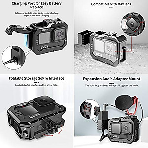 Vlog Housing Cage for Gopro 9/10/11, ULANZI G9-14 Upraged Aluminum Video Case Metal Frame, Cold Shoe Mount for Mic Light, Detachable Audio Adapter Vlogger Accessory for Gopro Hero 9/10/11 Black