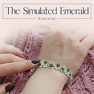 Crystalline Azuria Tennis Bracelet with Green Simulated Emerald Zirconia Crystals 18K White Gold Plated for Women