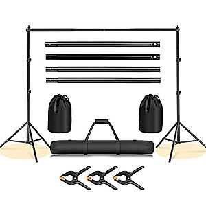 FOTOUMGL Backdrop Stand 10x6.5ft, Wide Tripod- Adjustable Photo Backdrop Support System for Parties Background, Photoshoot, Photo Video Studio - Photography Kit with Spring Clamp, Sand Bag, Carry Bag