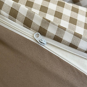 NSNLGSGC Twin Grid Gingham Duvet Cover Set Tan - Washed Soft Comforter Cover Set Brown Lightweight Bedding Set (2PCS, Twin)