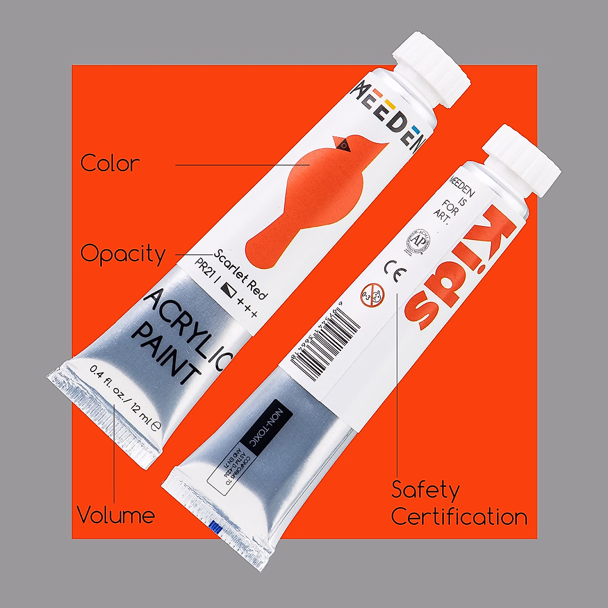 MEEDEN Acrylic Paint Set for Kids, 12 Colors Artist Grade Paint Tubes, Heavy Body, Rich Pigments, Non-Toxic Paints-96 Tubes (0.4 oz, 12 ml)