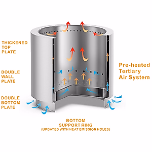 Hi Flame 20.5inch Bonfire Fire Pit Smokeless Stainless Steel Outdoor Firepit Backyard Natural Wood Burning Firebowl No Gas or Propane Required (Large)