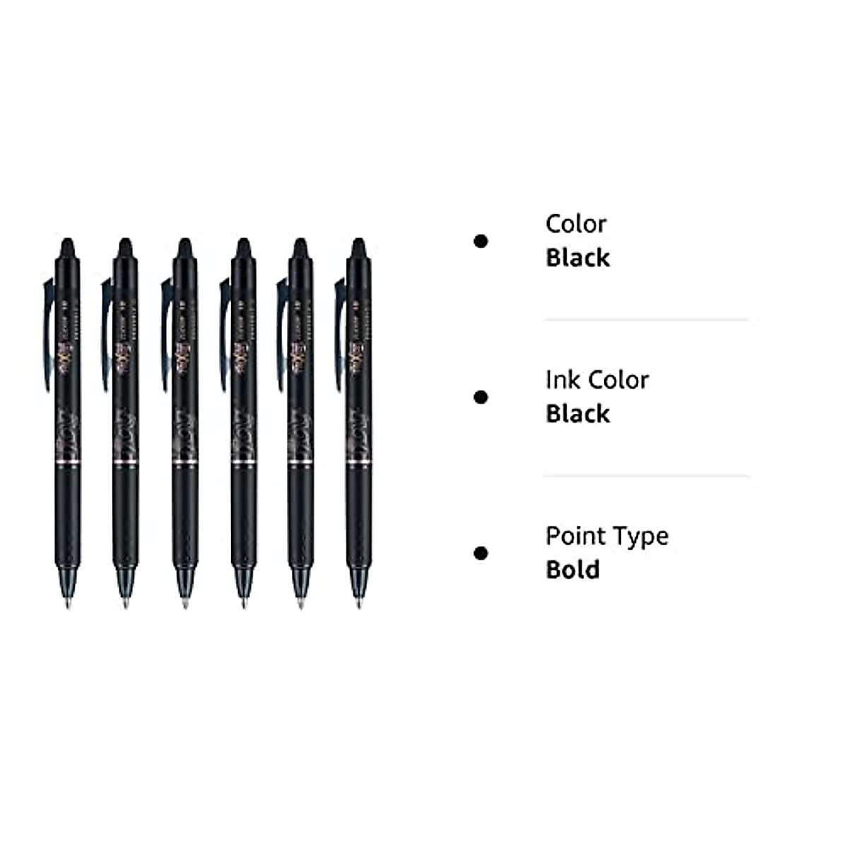 Pilot FriXion Clicker pen 1.0mm, Erasable Gel Pens, Bold Point, 6 pack (Black)