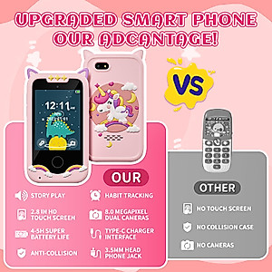 Kids Smart Phone for Girls, Unicorns Gifts for Girls Toys Cell Phone with Touchscreen Camera Learning Play Phone for Christmas Birthday Gifts Ideas Age 3 4 5 6 7 8 9 Year Old Smartphone