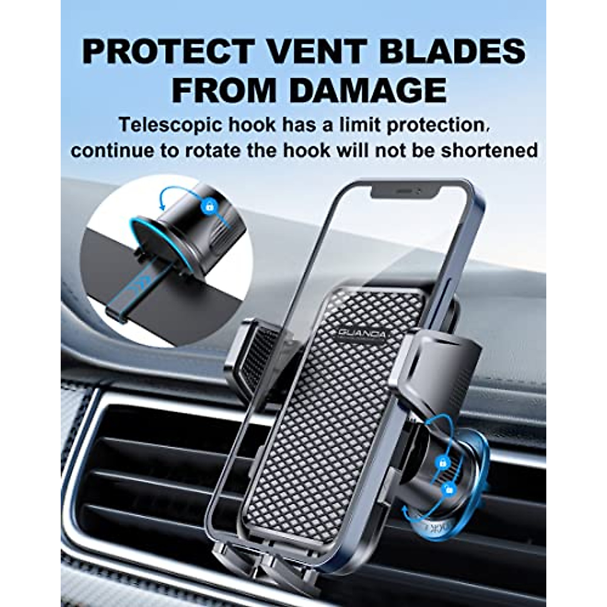 Car Phone Mount Vent Clip, Car Phone Holder Mount 360° Rotation, Adjustable Clip, Big Phone & Thick Case Friendly, Compatibility Fit for All 4"-7" Smartphone, Cell Phone Automobile Cradles Universal