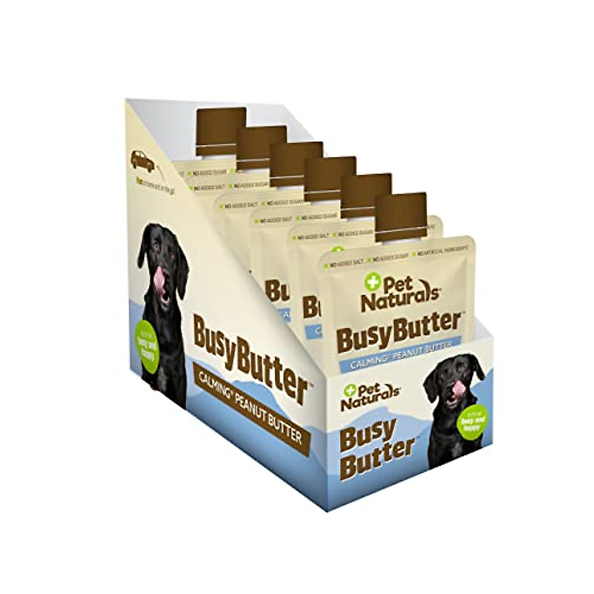 Pet Naturals BusyButter Easy Squeeze Calming Peanut Butter for Dogs, 6 Pouches - Great for Treats, Lick Mats, Training, Calming, and Occupier Toys
