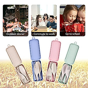 JIABEIUS 4 Sets Collapsible Reusable Utensils Set with Case, Wheat Straw Portable Utensils Include Spoon Knife Forks Chopsticks for Adult Travel Picnic Camping Or Birthday Use