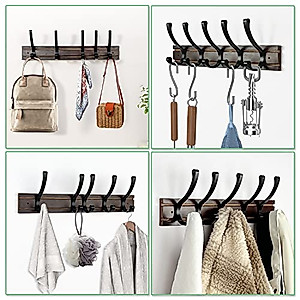bussdis Coat Rack Wall Mount - 5 Wall Hooks for Hanging, Coat Hooks Wall Mounted, Bamboo Rustic Farmhouse Heavy Duty Towel Hooks, Coat Hook Rail for Coats, Towel, Hat, Keys, Purse, Bag and Robe