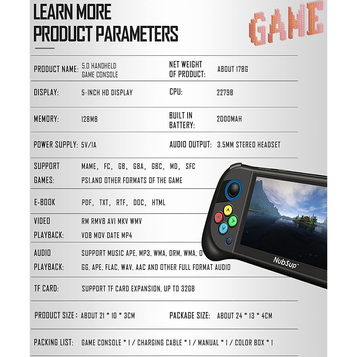 Handheld Game Console 5 inch Retro Handheld Video Games Consoles Built-in Rechargeable Battery Portable Style Hand Held Game Consoles System NXNP-5001