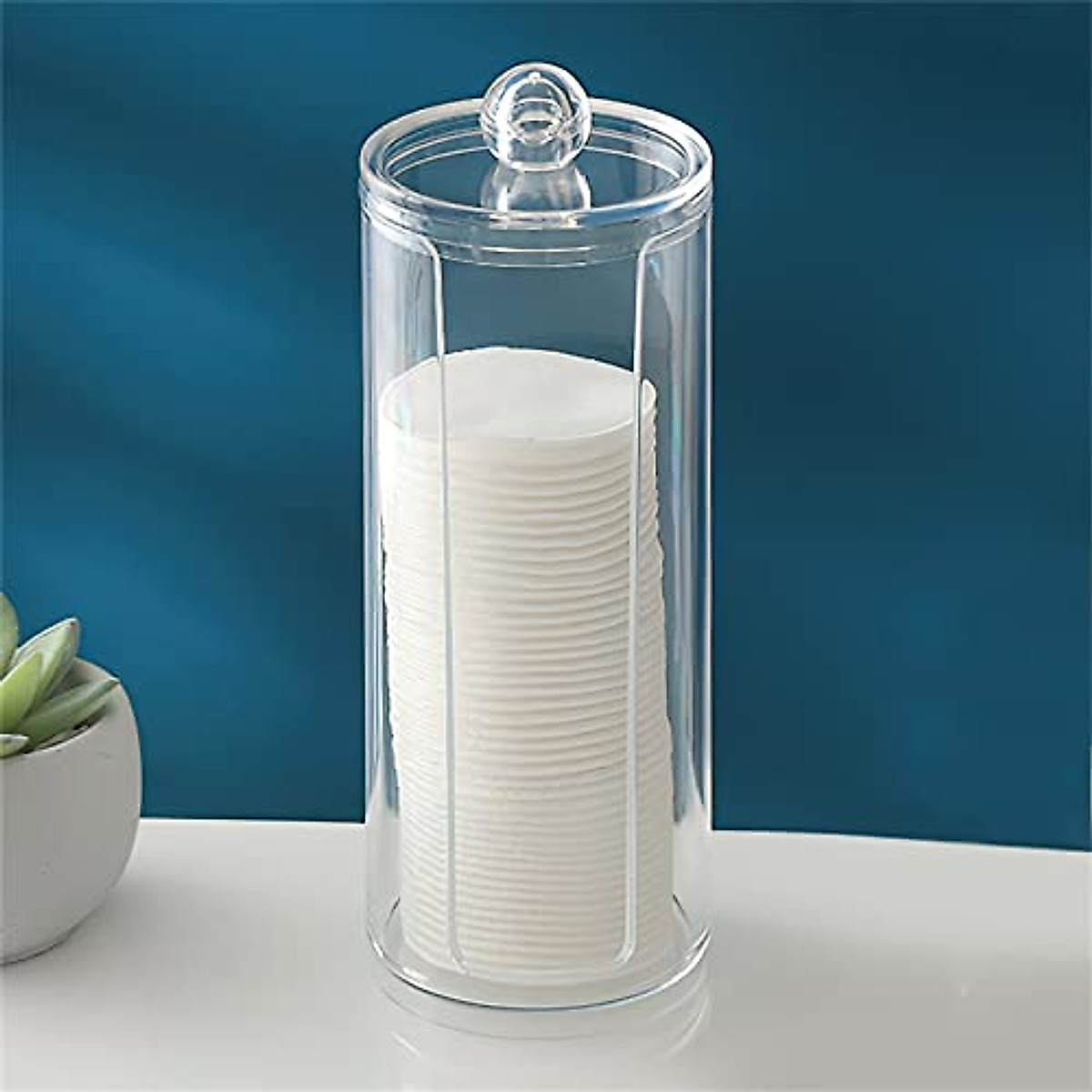 Cosmetic Cotton Pad Holder, Acrylic Clear Cotton Rounds Holder with Lid Cotton Pad Organizer Container Dispenser for Bathroom Vanity Countertop