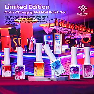 modelones Color Changing Gel Nail Polish - 6 Colors 10ml Pink Glitter Blue Purple Orange Mood Temperature Change Gel Polish Set Summer Soak Off Nail Polish DIY Home Salon LED Nail Art Manicure 2023
