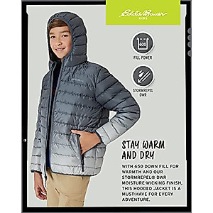 Eddie Bauer Kids' Jacket - CirrusLite Weather Resistant Down Coat for Boys and Girls - Insulated Quilted Bubble Puffer (3-20), Size 10 Dec 2023, Iron