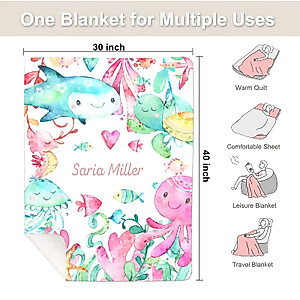 Sea Ocean Octopus Whale Personalized Baby Blanket for Girl Boy Soft Warm Newborn Throw Naps Swaddle Custom Blanket 30X40 in