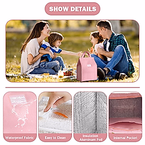 Soznveg Insulated Lunch Bag, Reusable Lunch Bag for Women Men, Small Lunch Bag Cooler Lunch Box, Insulated Bag Lunch Tote for Work Office Travel Picnic, Pink