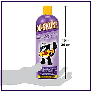 De-Skunk Odor Destroying Shampoo for Dogs, 32 oz. – Formulated with Powerful De-Greasers, Skunk Odor Remover for Pets, Carpet, Furniture and More – Removes Skunk Smell Fast, Clear, (FG00065)