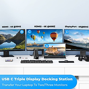DisplayLink Docking Station 3 Monitors with 65W Power Supply, 4URPC Triple 4K Display Docking Station for MacBook Pro/Air, Dell HP Lenovo Surface Acer, with 2 HDMI, DP, 6 USB, Gigabit Ethernet, SD/TF