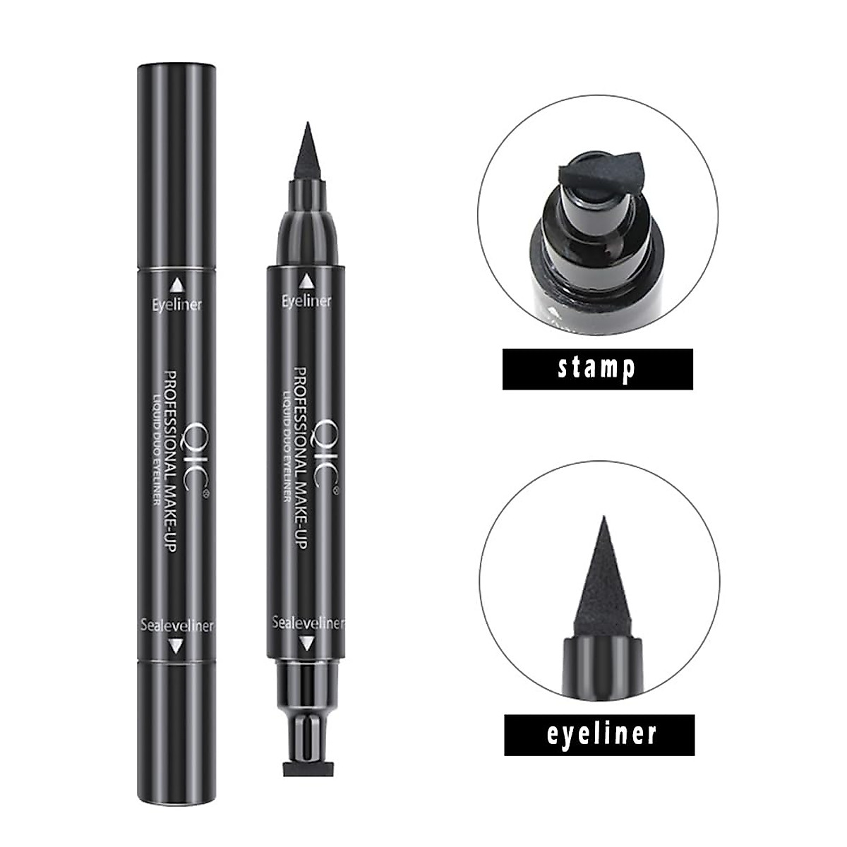 Winged Black Liquid Eyeliner Set - 4 PCs Dual Ended Matte Eye Liner Pen & Wing Stamp, Long Lasting and Smudge Proof Eye Makeup for Women