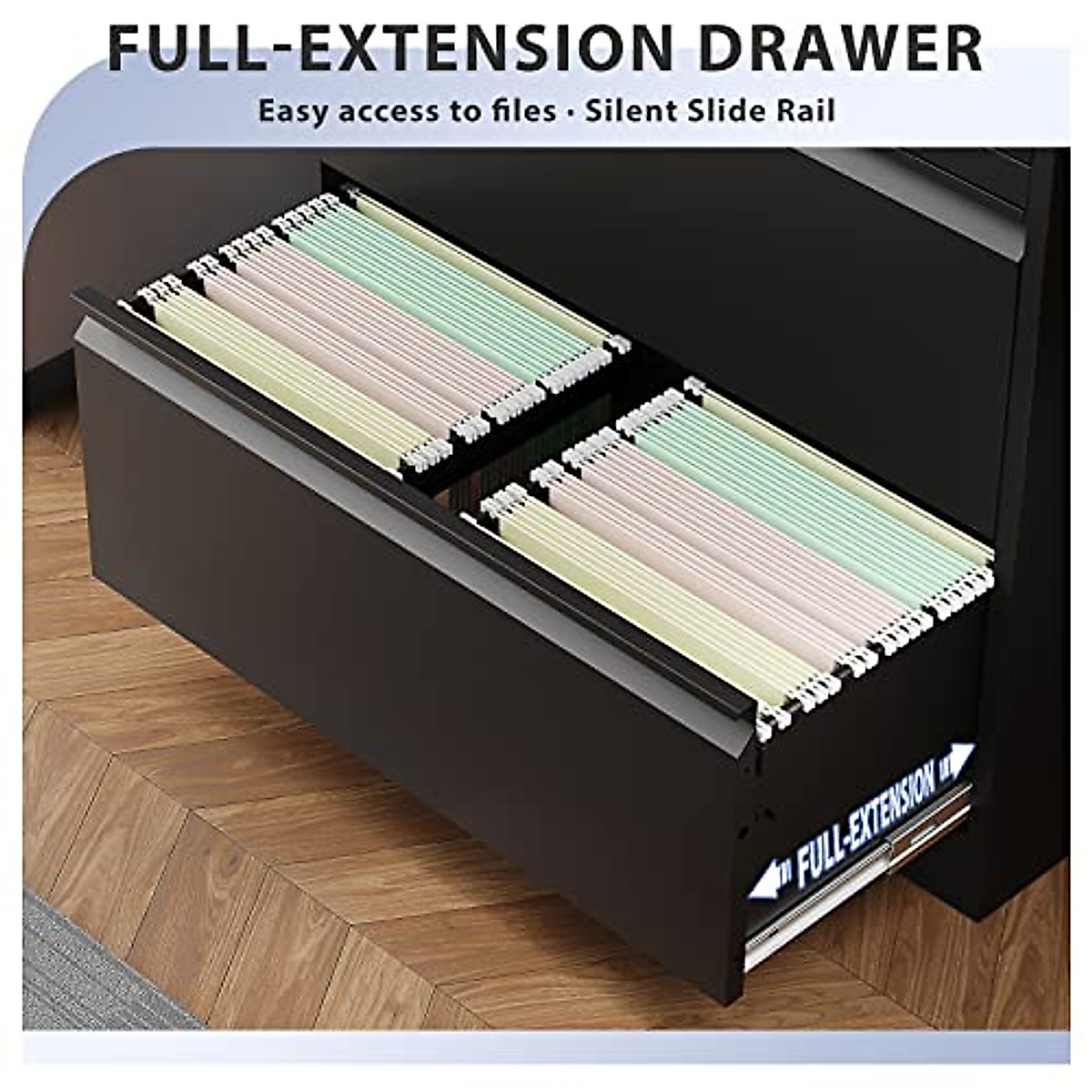 Anxxsu Lateral File Cabinet with Lock, Metal Storage Cabinet with Drawers, 52" Filing Cabinets for Home Office, Lockable Steel File Cabinet for Letter/Legal/A4 Size, Assembly Required, Black