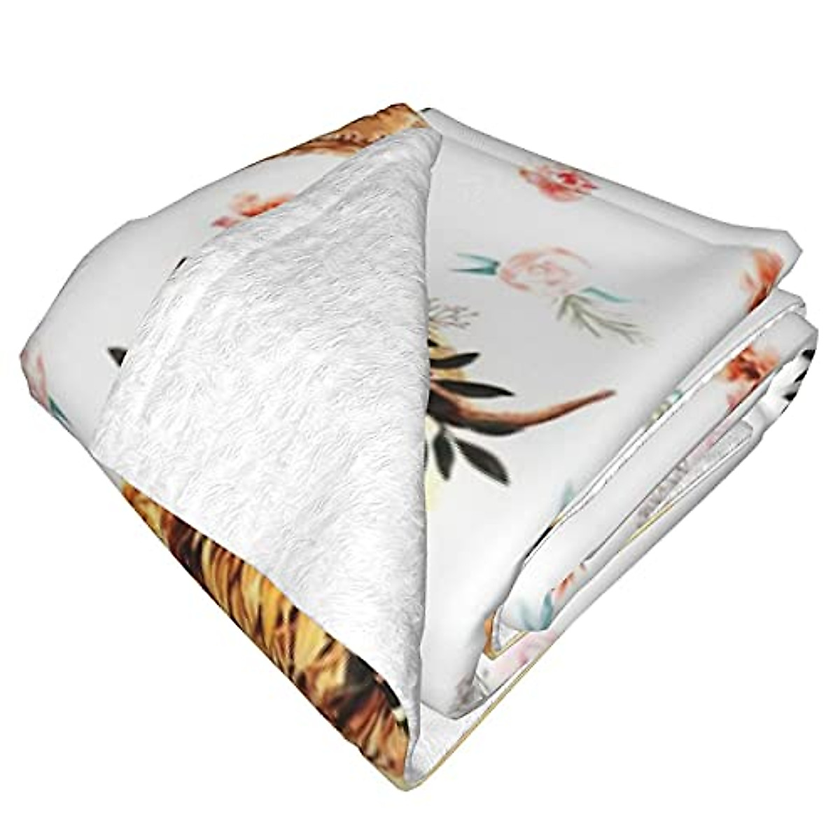 LIANGMING Spring Pink Floral Scottish Highland Cow Blanket Smooth Soft Print Throw Blanket for Sofa Chair Bed Office 60x50, White